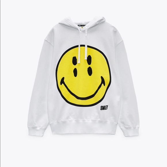 Zara | Tops | Zara Oversized Smiley Happy Hooded Sweatshirt | Poshmark
